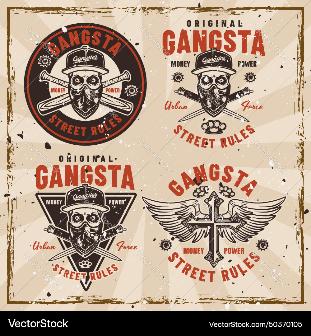 Gangsta set of criminal emblems labels Royalty Free Vector