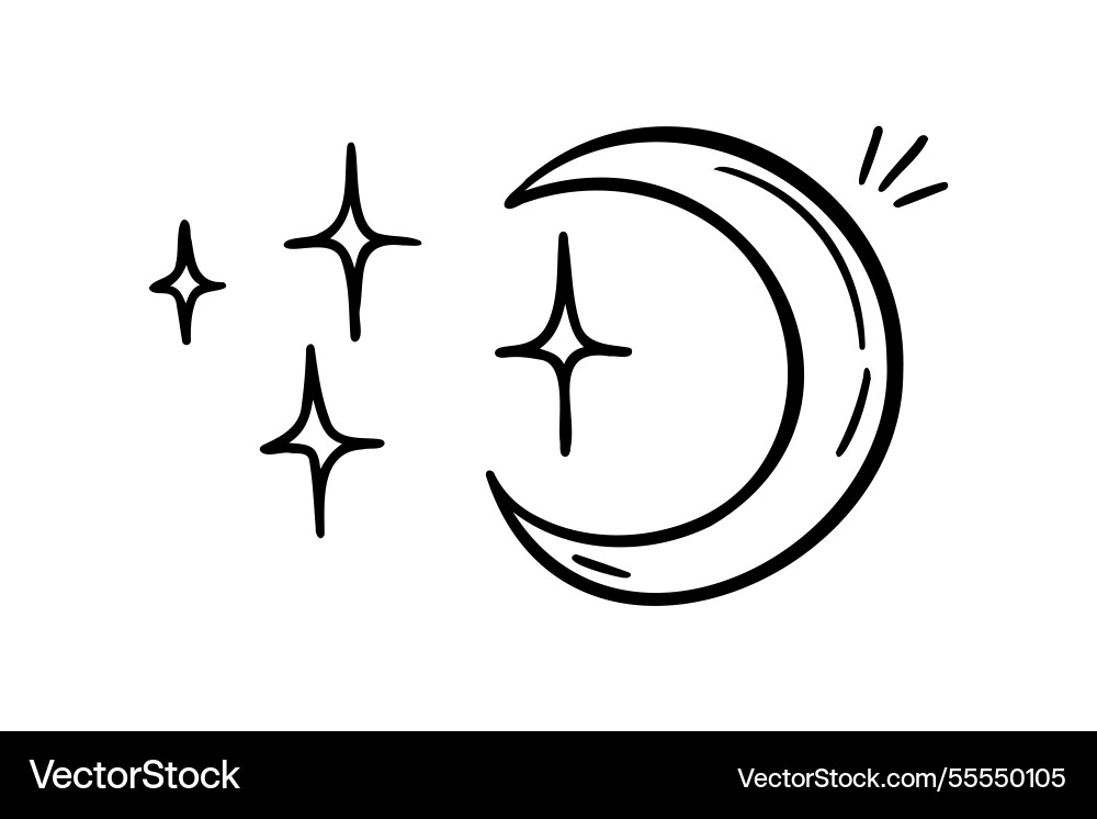 Moon and stars doodle hand drawn icon outline Vector Image
