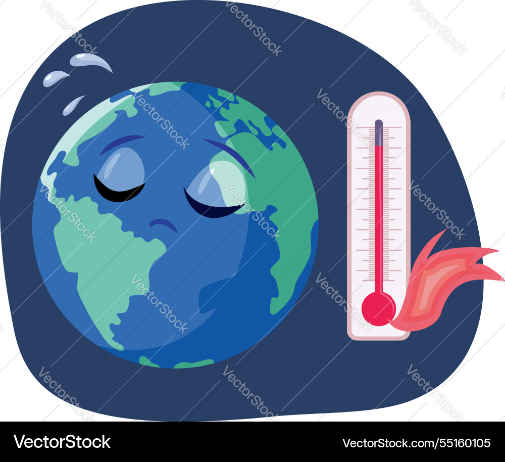 Overheated earth planet next to a thermometer Vector Image