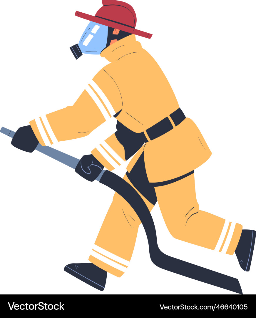 Professional firefighter running with hose Vector Image