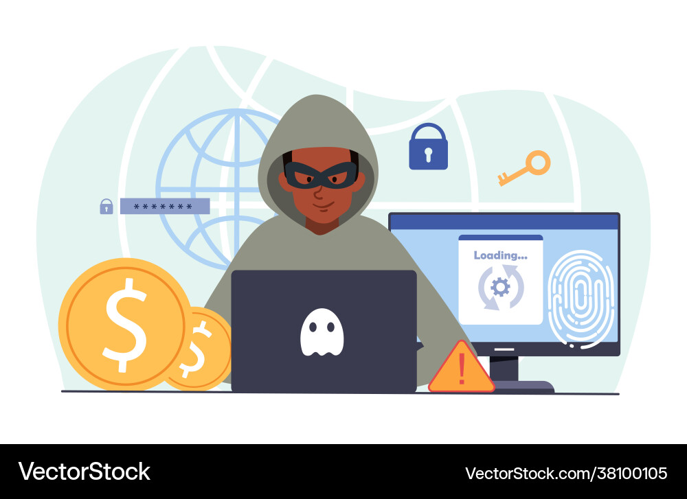 Young male hacker is cyber attacking computer Vector Image