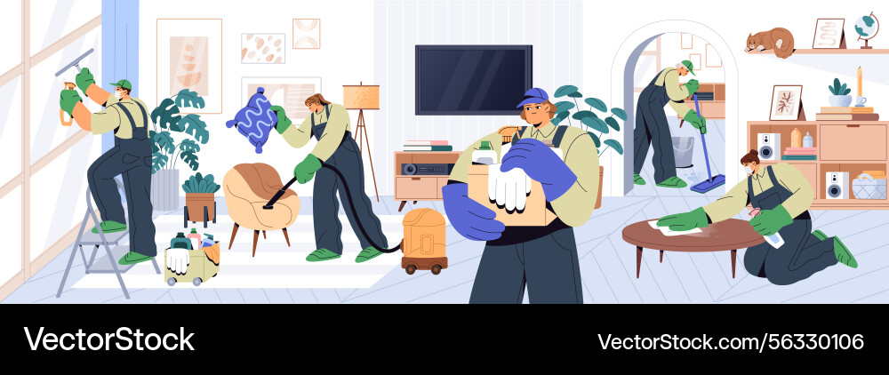 Cleaning service business team with equipment Vector Image