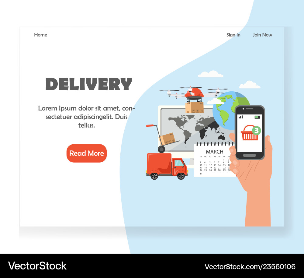 Delivery website landing page design Royalty Free Vector