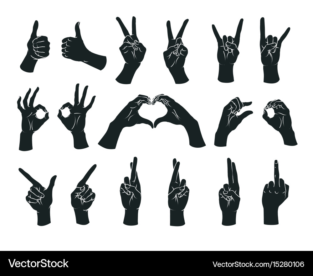 Gesture set female hands showing different signs Vector Image