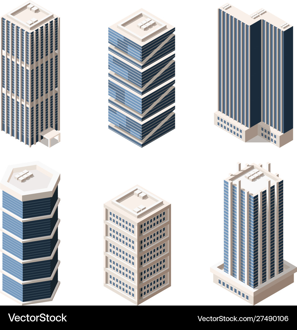 High rise modern buildings isometric Royalty Free Vector