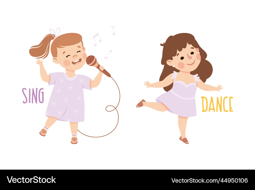 Little girl singing and dancing demonstrating Vector Image