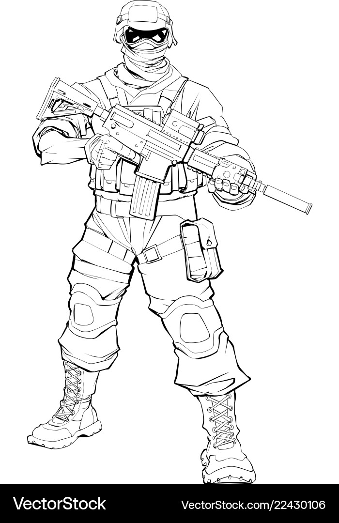 Masked Soldier with Machine Gun Royalty Free Vector Image