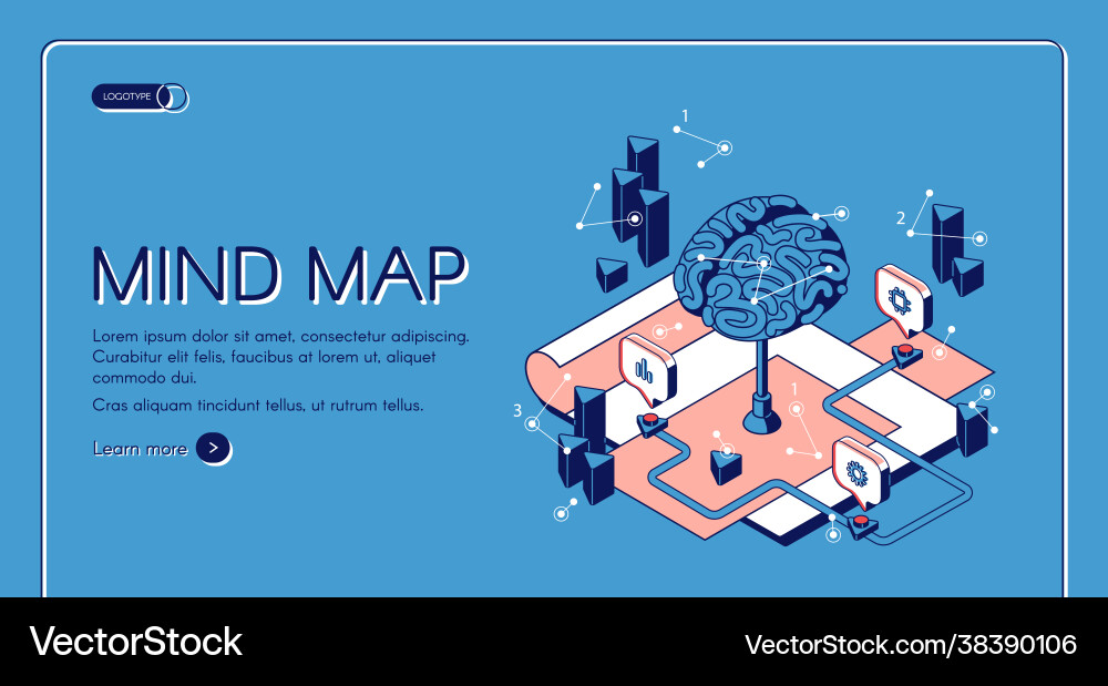 Mind map visual thinking tool isometric landing Vector Image