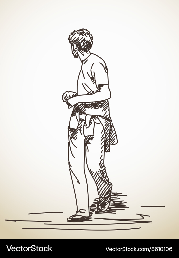 Sketch walking man turned to look back hand drawn Vector Image