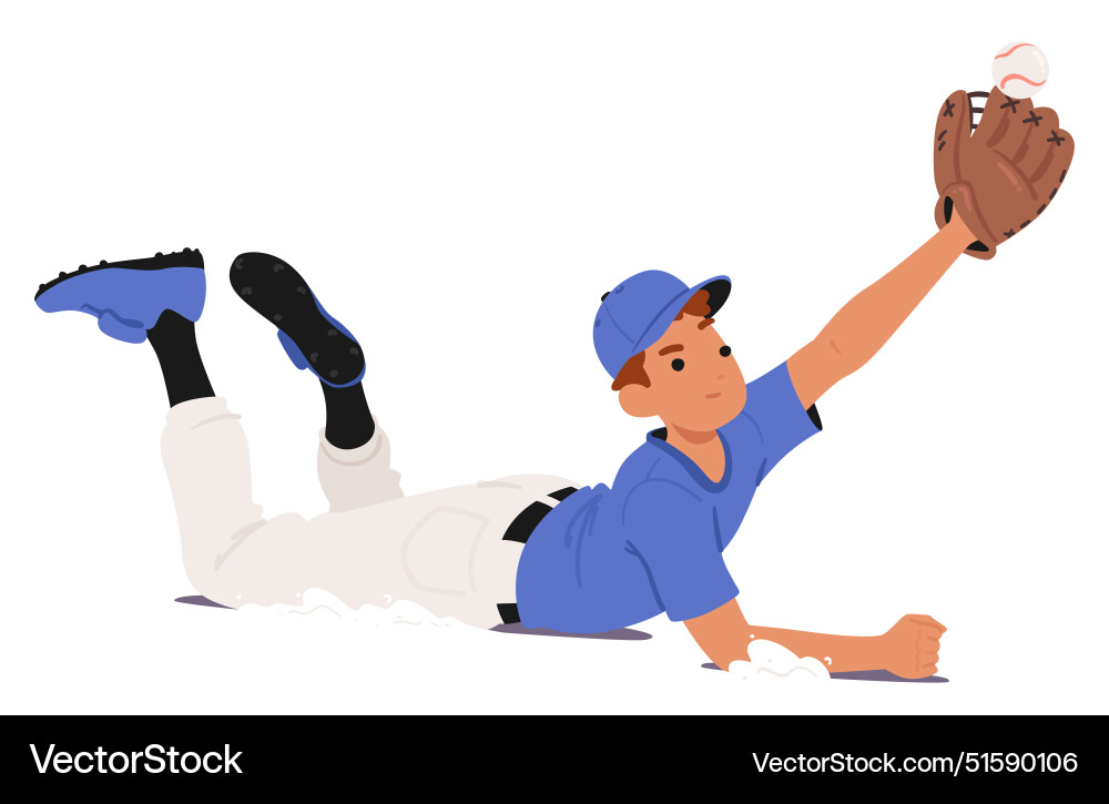 Young cartoon baseball player making a dramatic Vector Image
