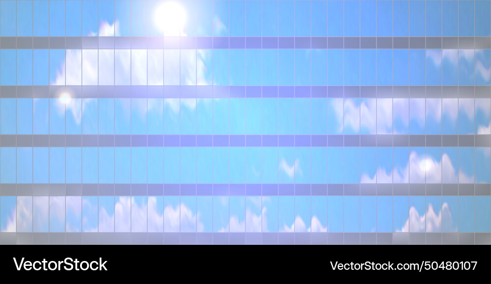 A cloudy sky and sun reflection on building Vector Image