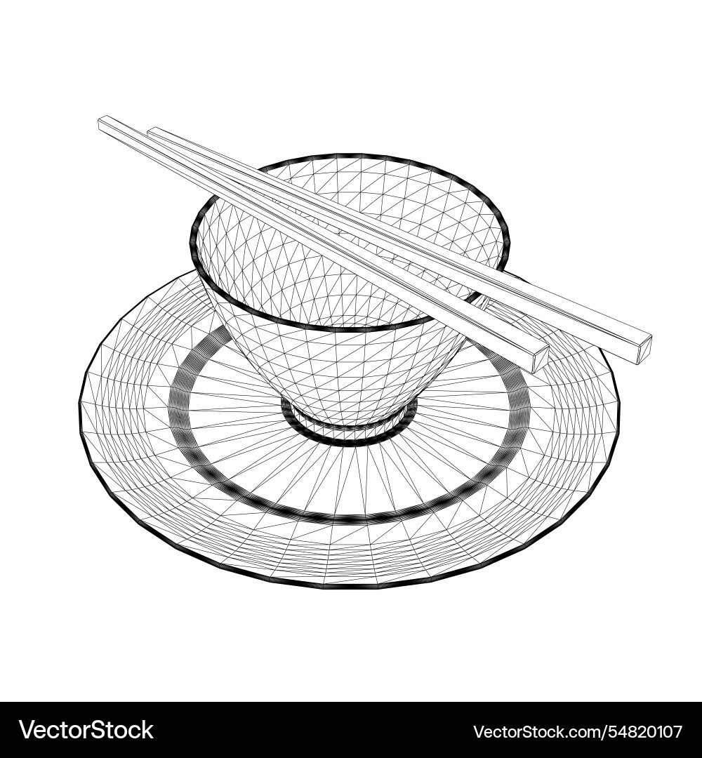 Cup wireframe with chopsticks from black lines Vector Image
