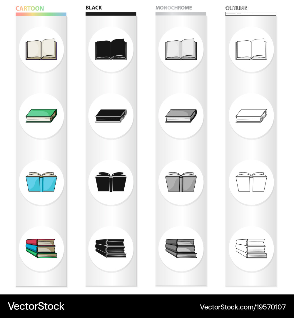 Different types of books literature textbook Vector Image