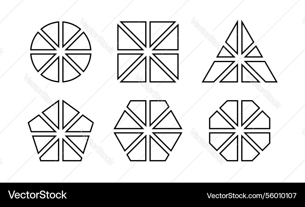 Geometric shapes divided into 8 slices isolated Vector Image