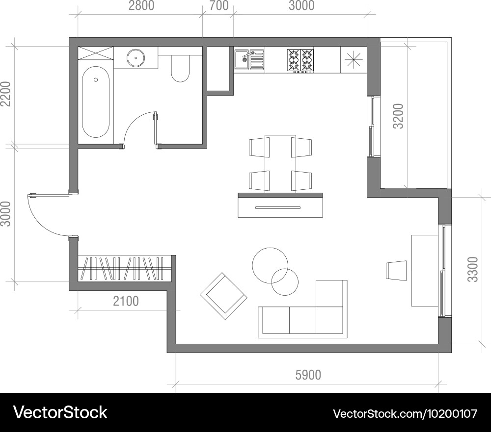 Modern Studio Apartment Floor Plan Royalty Free Vector Image