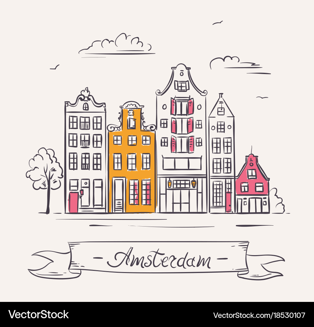 Old houses in amsterdam netherlands Royalty Free Vector