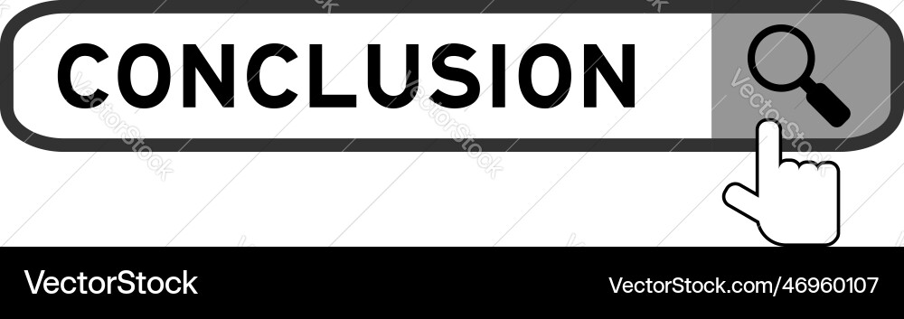Search banner in word conclusion with hand over Vector Image