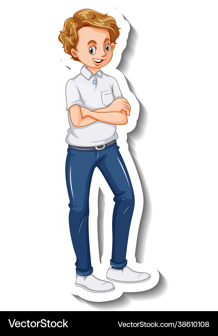 A sticker template with man in standing pose Vector Image