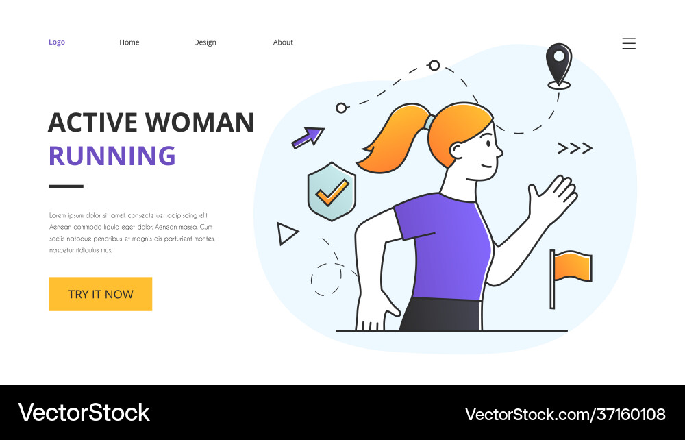 Active woman running on a complete trajectory from