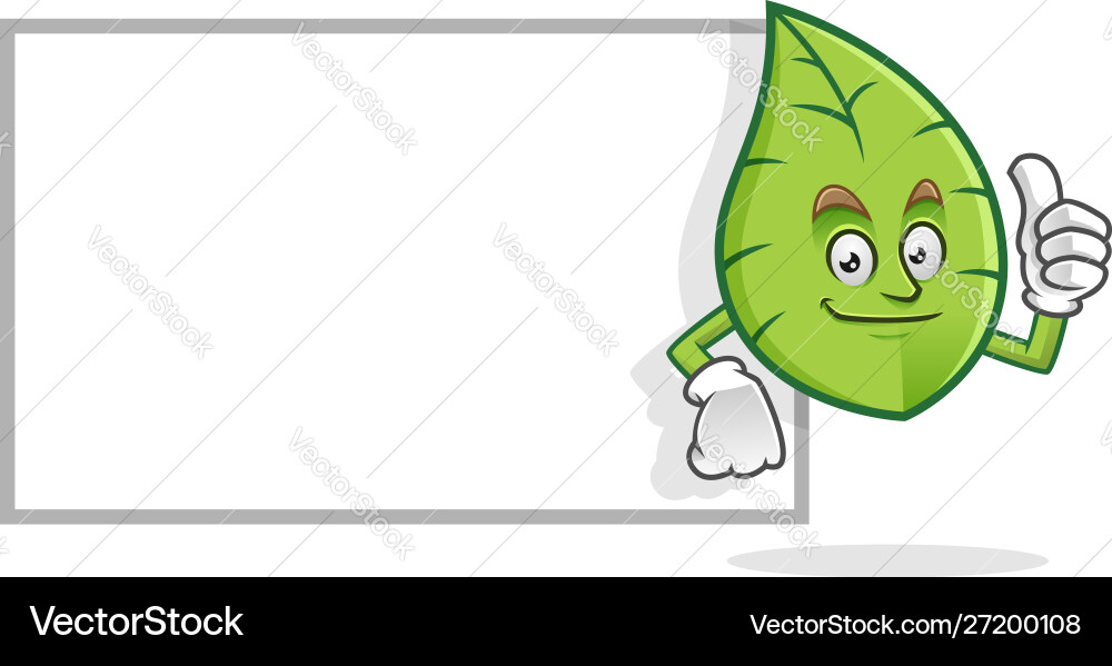 Blank sign leaf mascot leaves character Royalty Free Vector