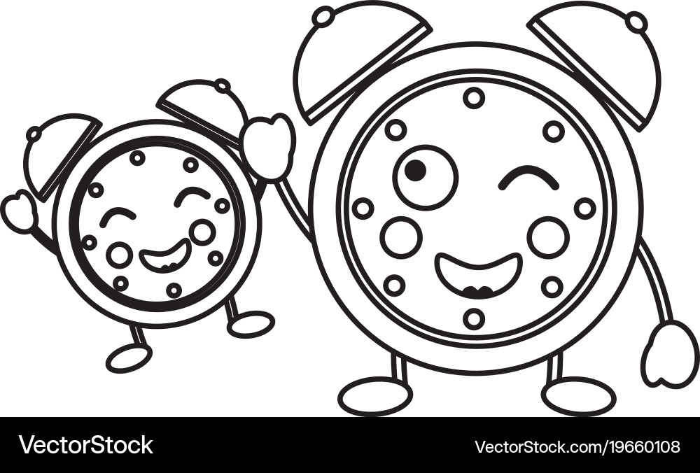 Cartoon kawaii two clock alarm time Royalty Free Vector