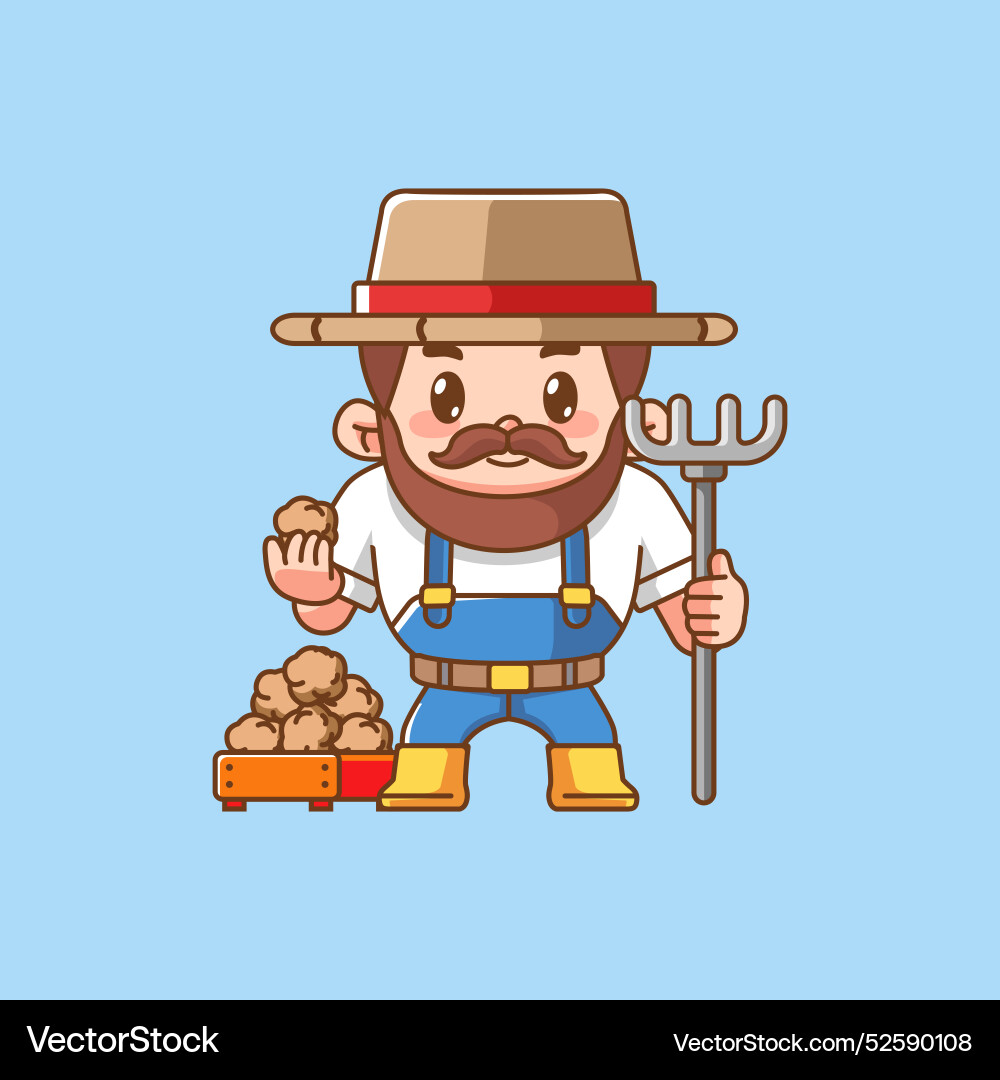 Cute farmers harvest potato kawaii chibi Vector Image