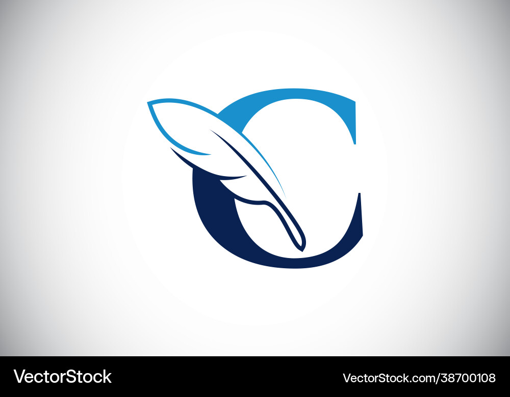Initial c monogram alphabet with a feather font Vector Image