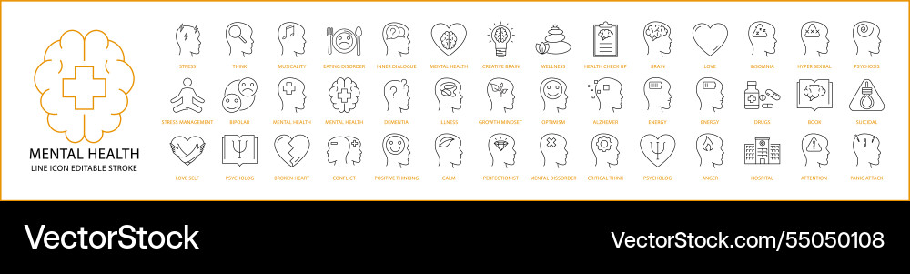 Mental health icon set Royalty Free Vector Image