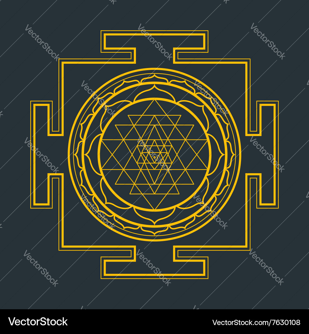 Monocrome outline sri yantra Royalty Free Vector Image