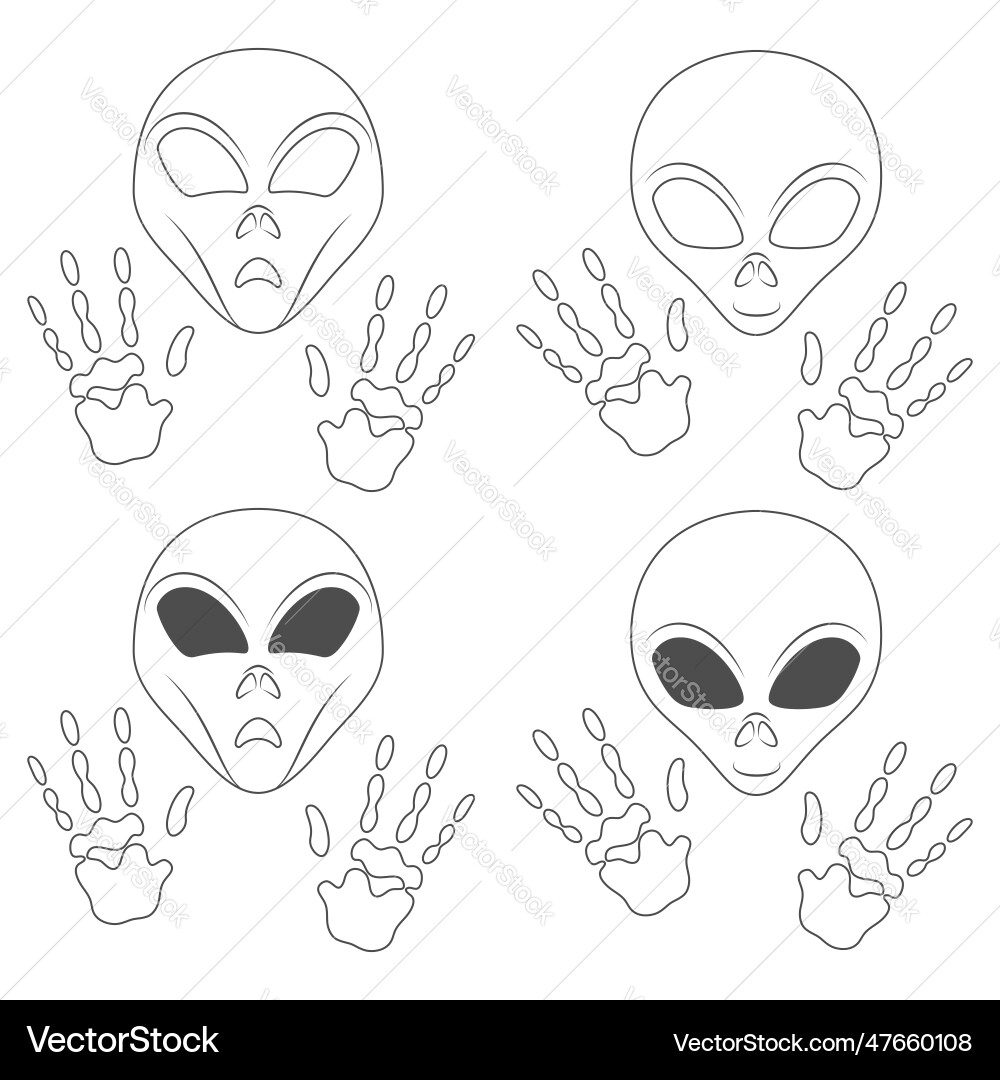 Set of black and white with alien Royalty Free Vector Image