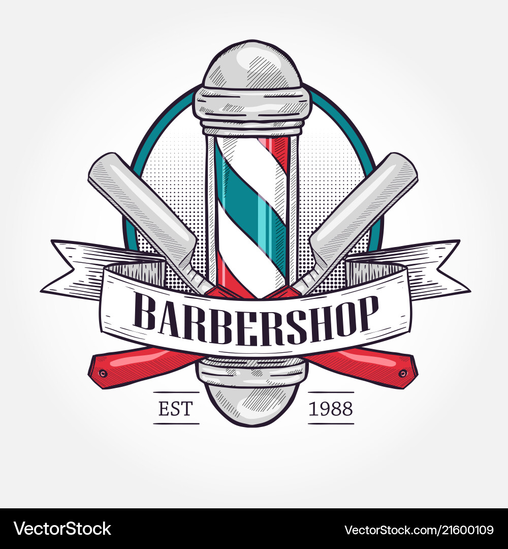Barber Shop Logo - Razor & Ribbon Royalty Free Vector