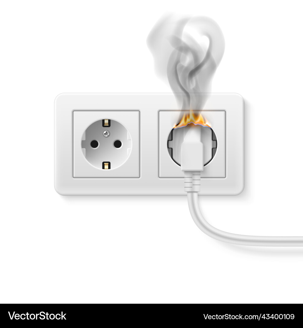 Burning double wall socket with plug wire Vector Image