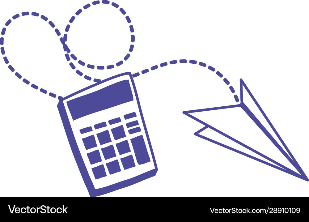 Calculator math with paper airplane Royalty Free Vector