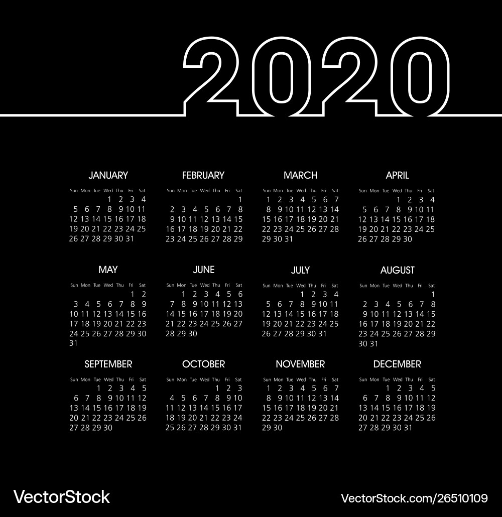 Calendar 2020 year week starts from sunday Vector Image