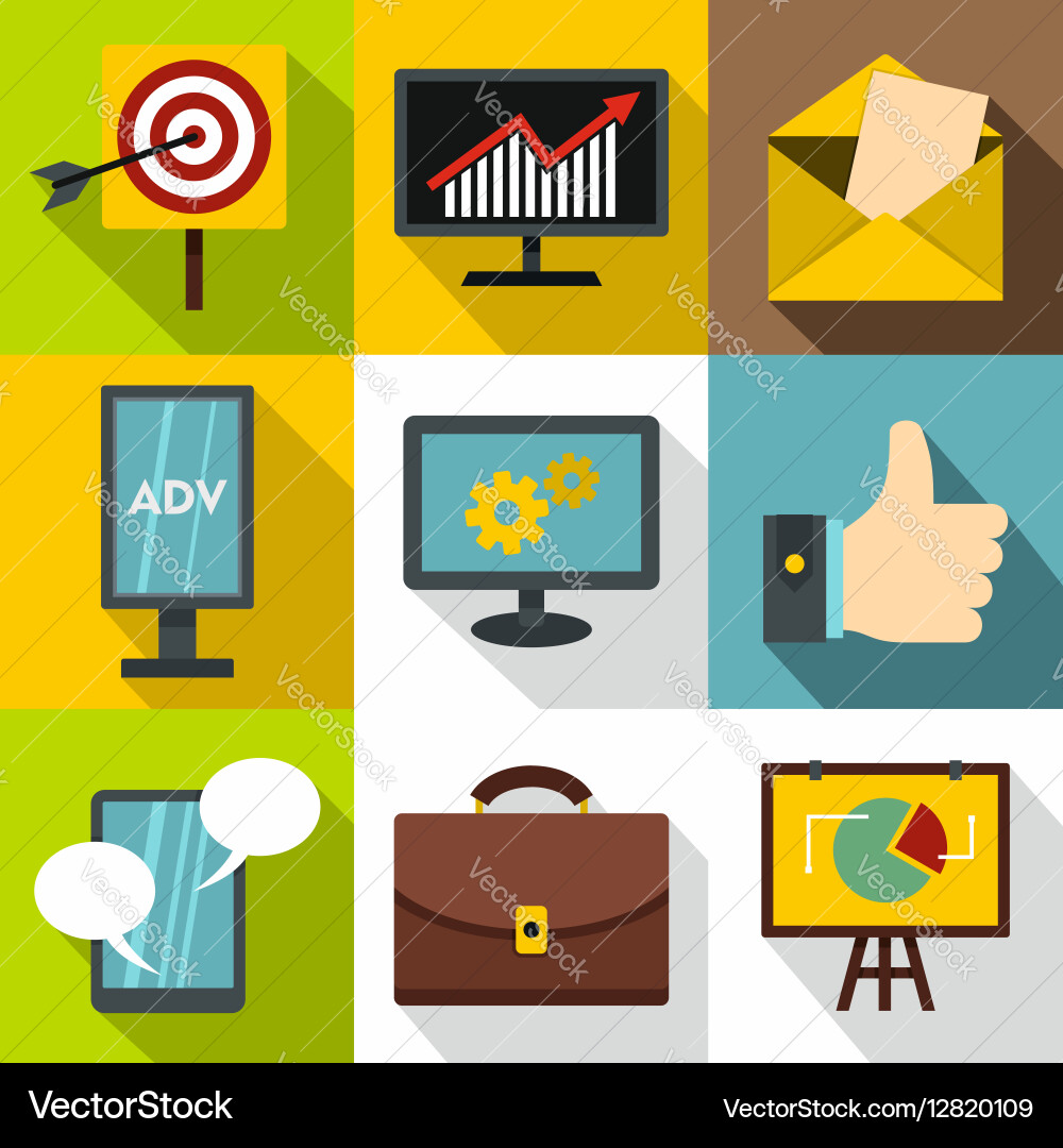 Contextual advertising icons set flat style Vector Image