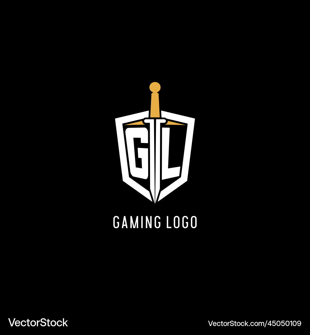 Letter gl logo with shield and sword design Vector Image