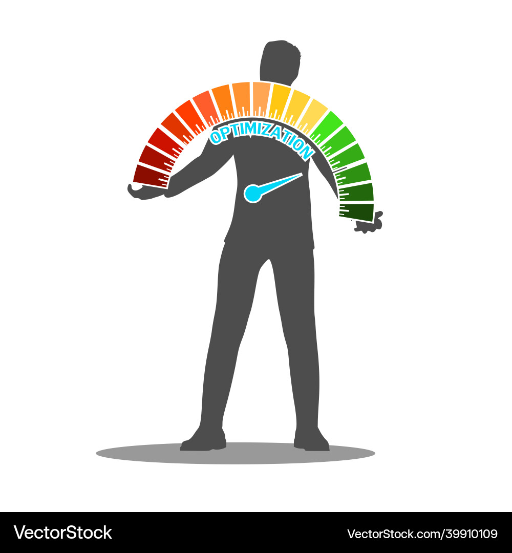 Man holding optimization level scale in his hands Vector Image