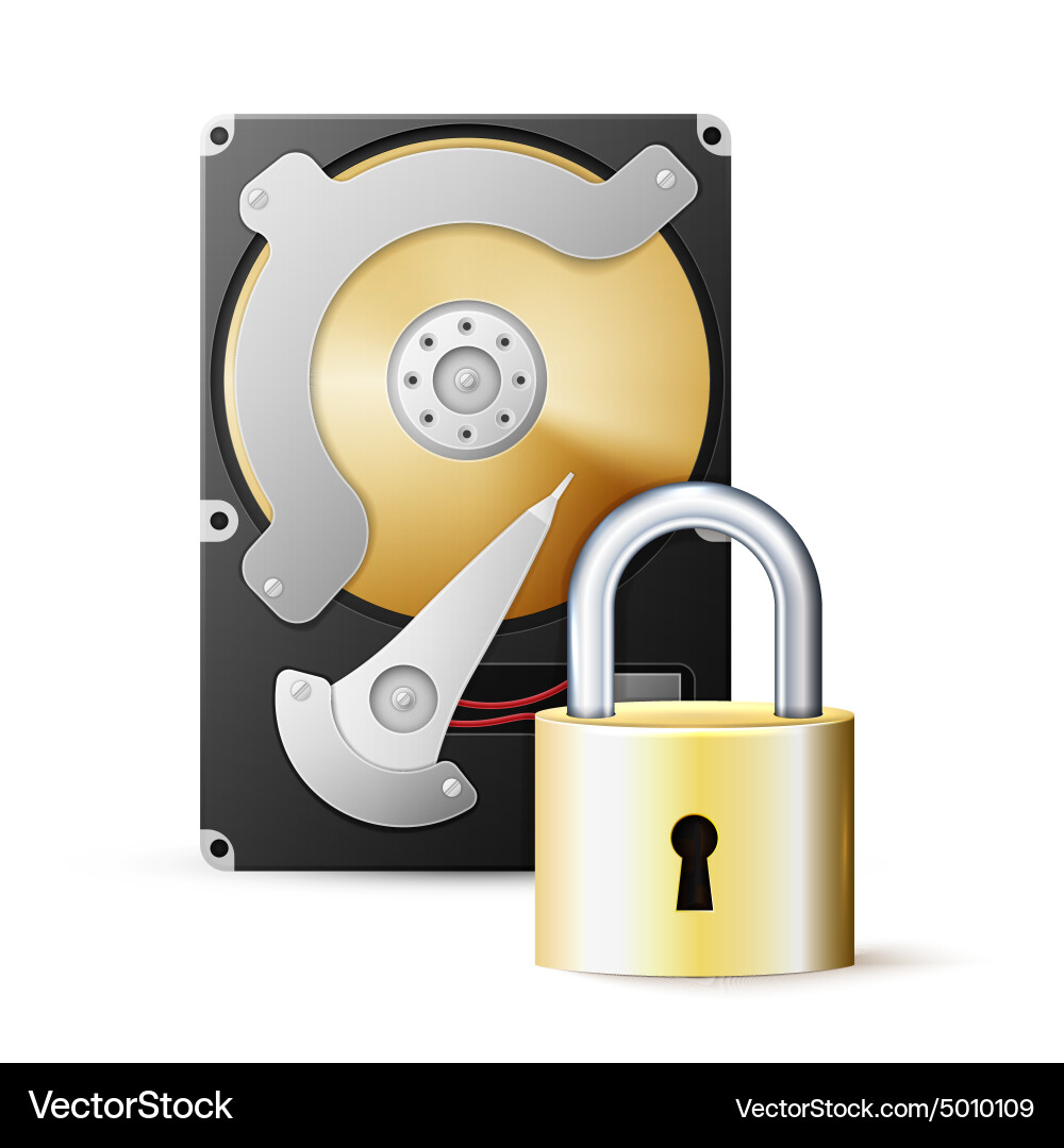 Protected hdd hard disk drive and lock Royalty Free Vector