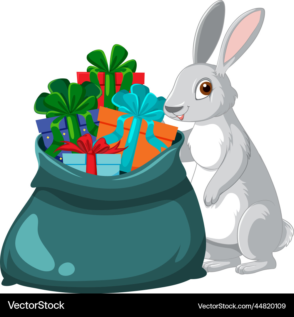 Rabbit cartoon character with gift bag Royalty Free Vector