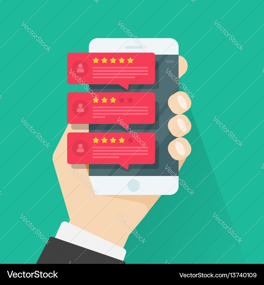 Review rating on mobile phone smartphone Vector Image