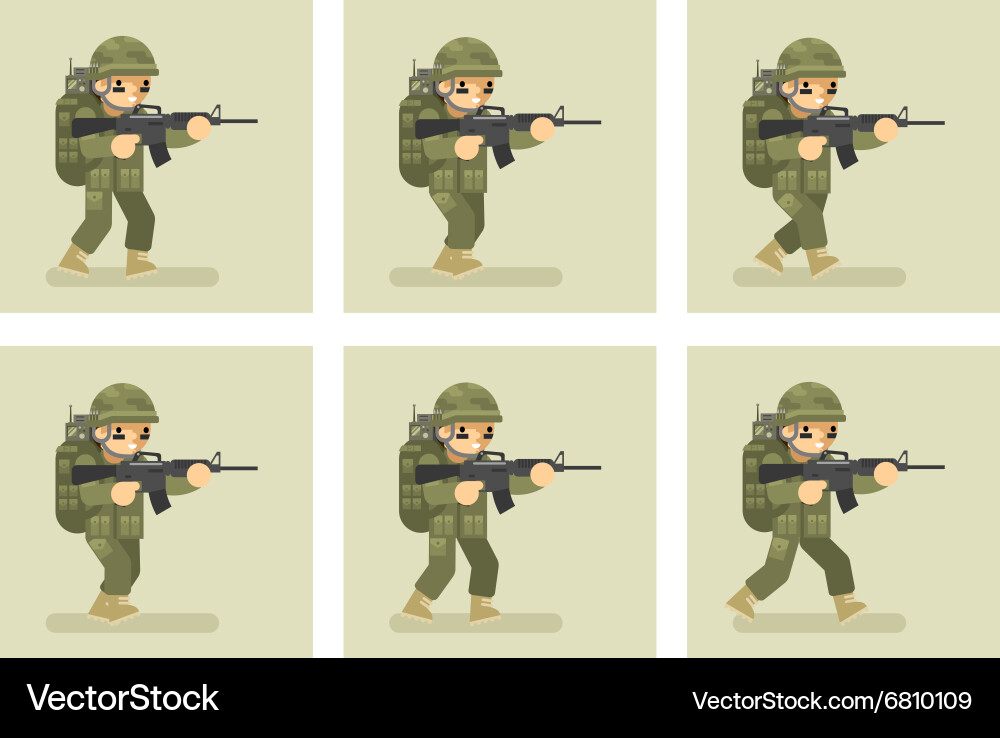Soldier flat design run animation frames Vector Image