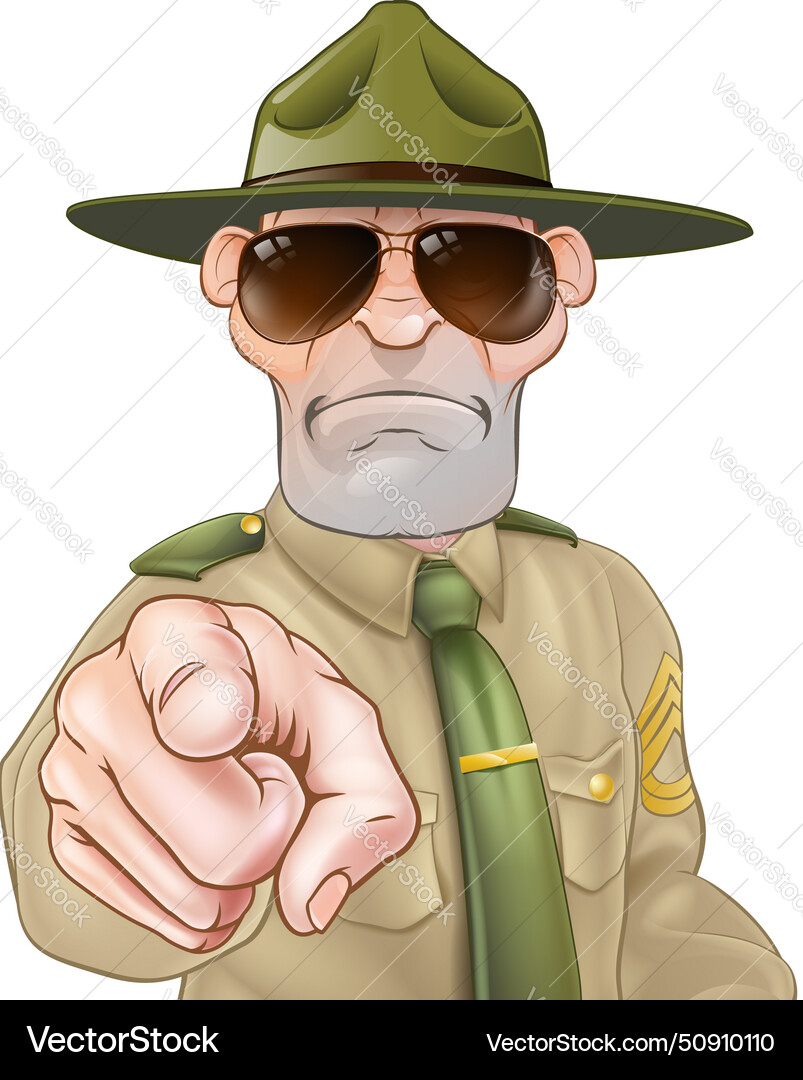 Angry drill sergeant pointing Royalty Free Vector Image