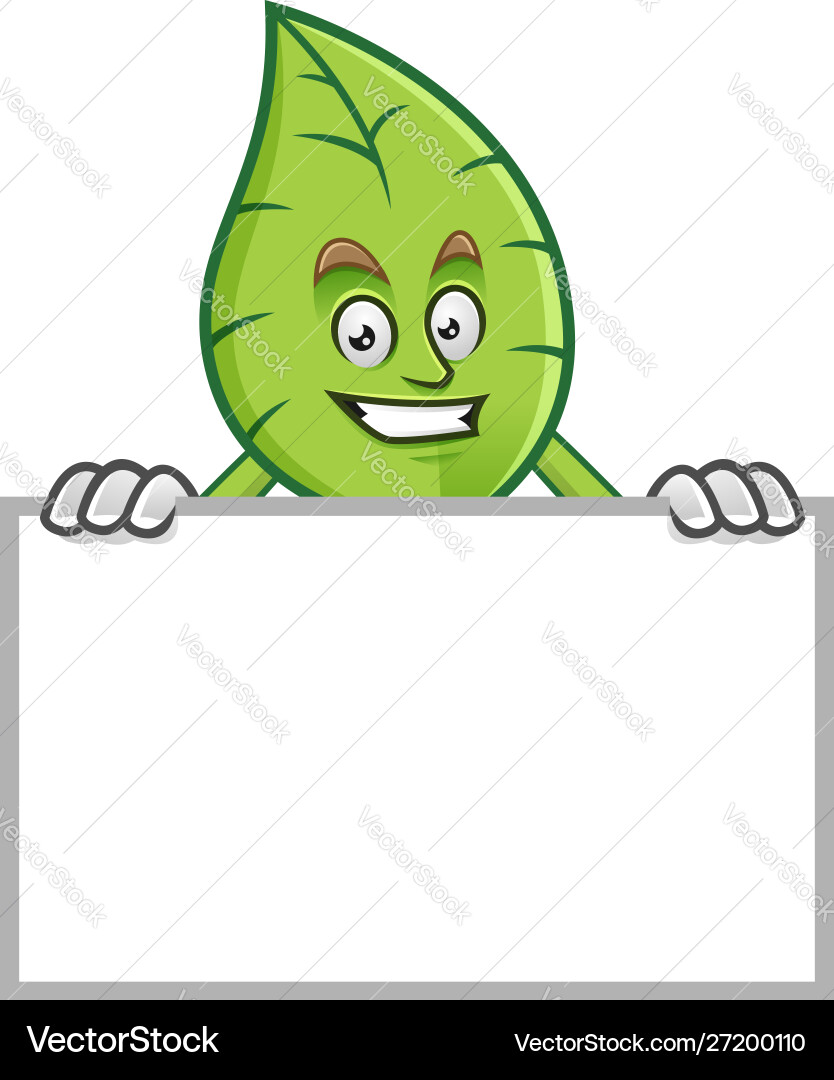 Blank sign leaf mascot leaves character Royalty Free Vector