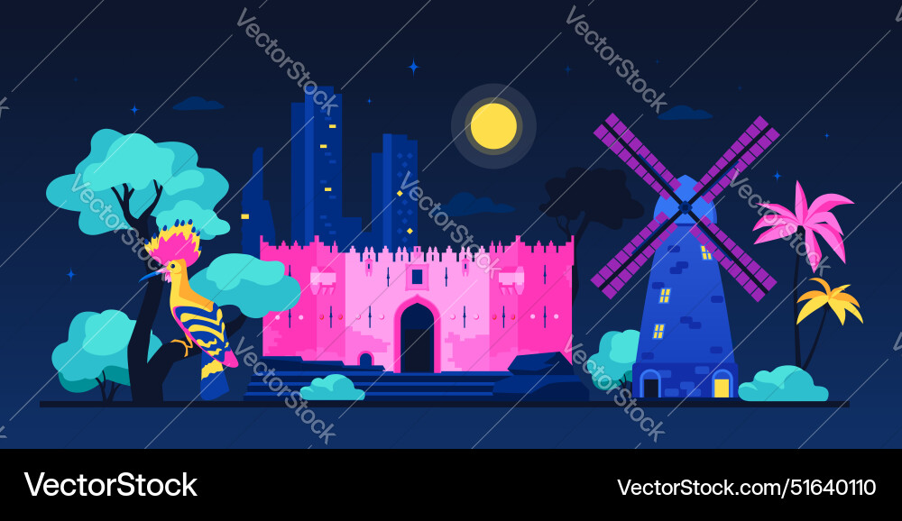 Damascus gate at night - modern colored Royalty Free Vector