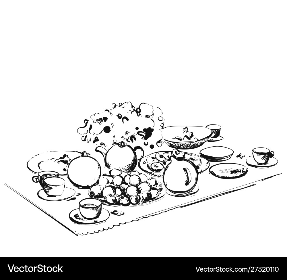 Hand drawn wares sketch romantic dinner for two Vector Image