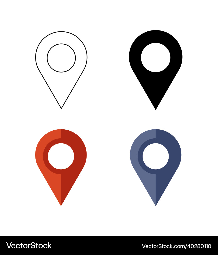 Location pin signs set isolated outline Royalty Free Vector