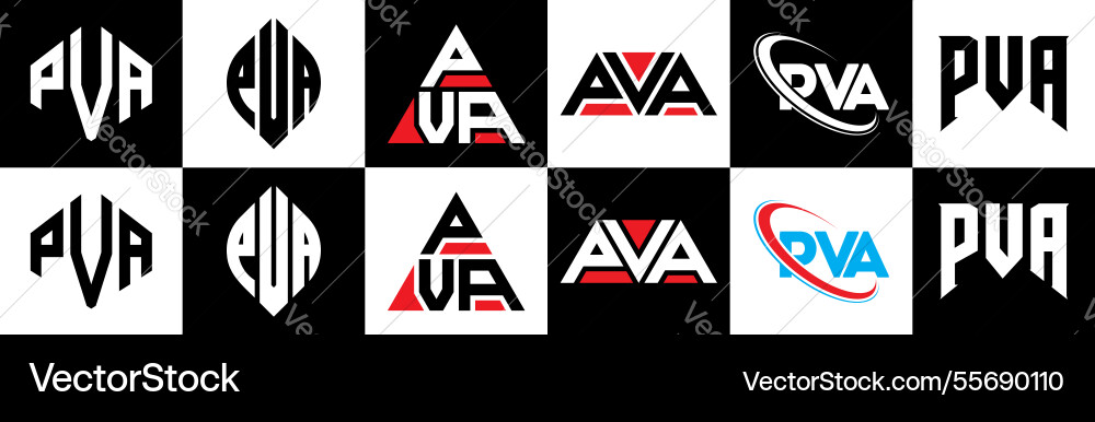 Pva letter logo design in six style polygon Vector Image
