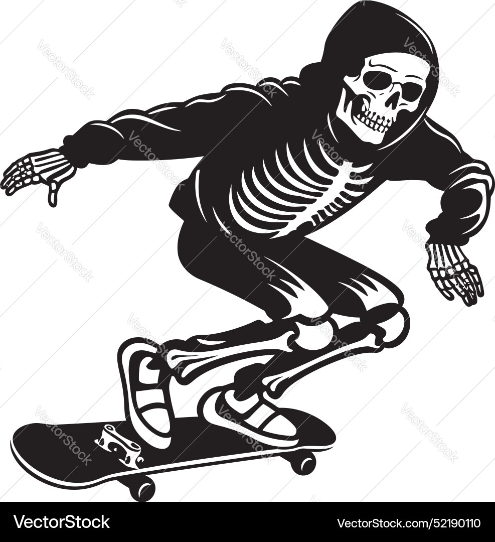 Skully shred skeleton on skateboard design spine Vector Image