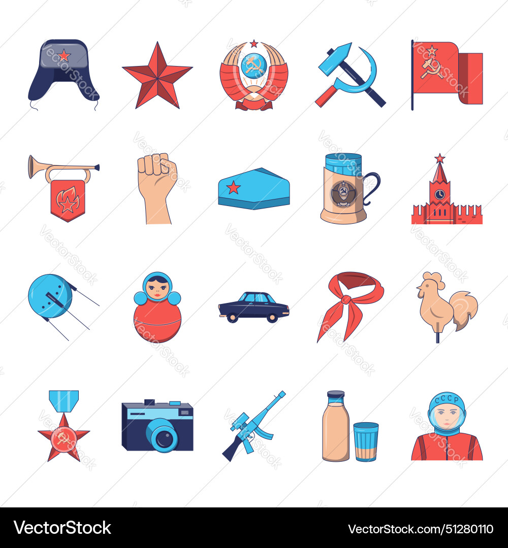 Soviet russia icon set in flat style Royalty Free Vector