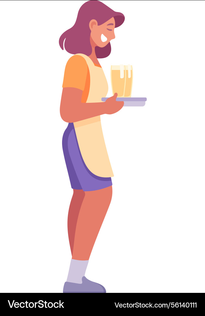 A friendly server cheerfully holding colorful Vector Image